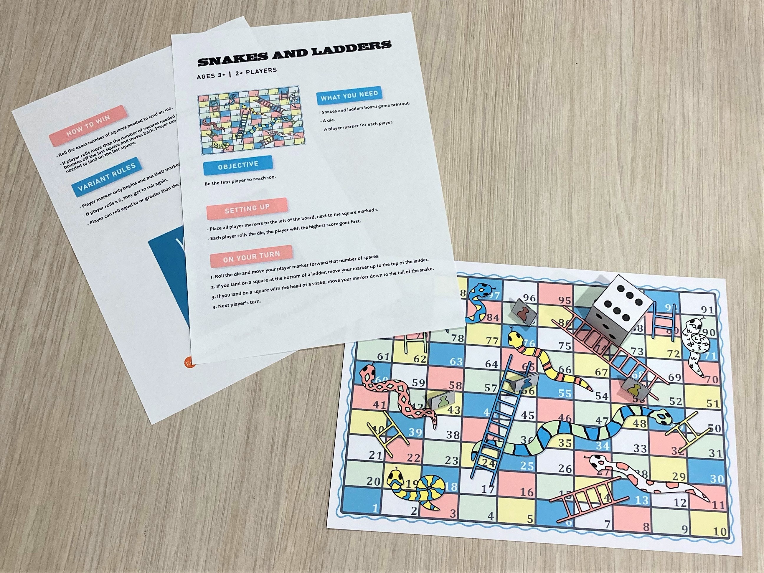 Instant Download Snakes and Ladders Board Game Printable PDF - Etsy