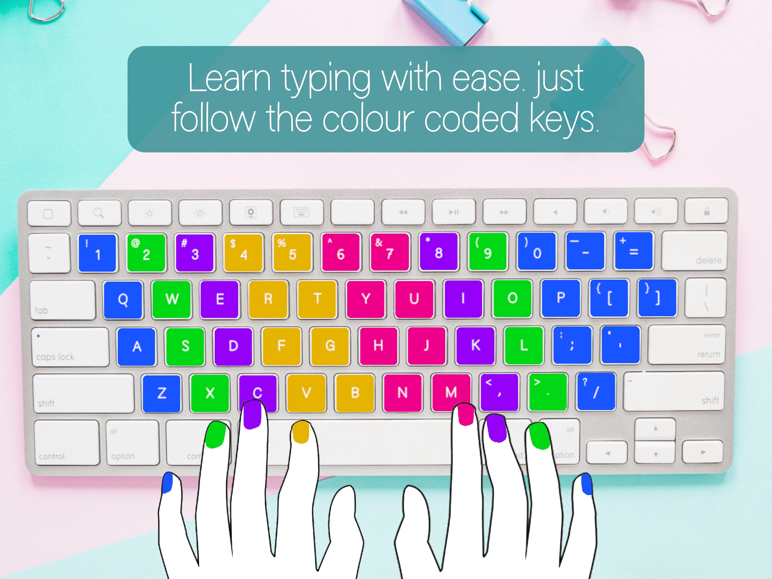 NEON PARTY Touch Typing Stickers for Kids - Learn to Type With Fun and ...