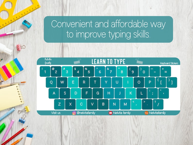 SEAFOAM TEAL Touch Typing Stickers for Kids Learn to Type With Fun and ...