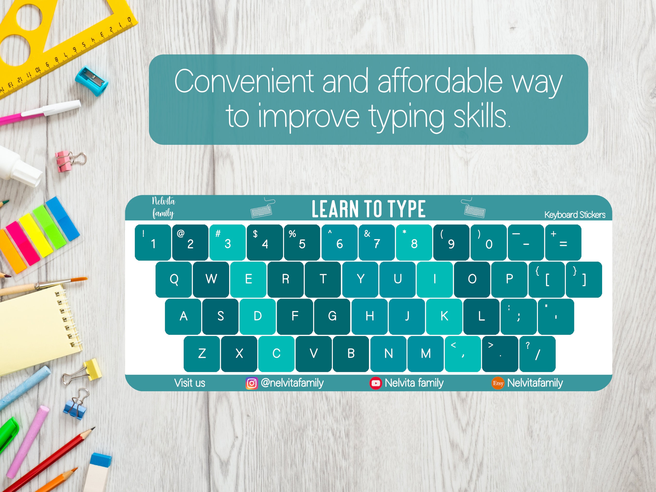 SEAFOAM TEAL Touch Typing Stickers for Kids Learn to Type With Fun and ...