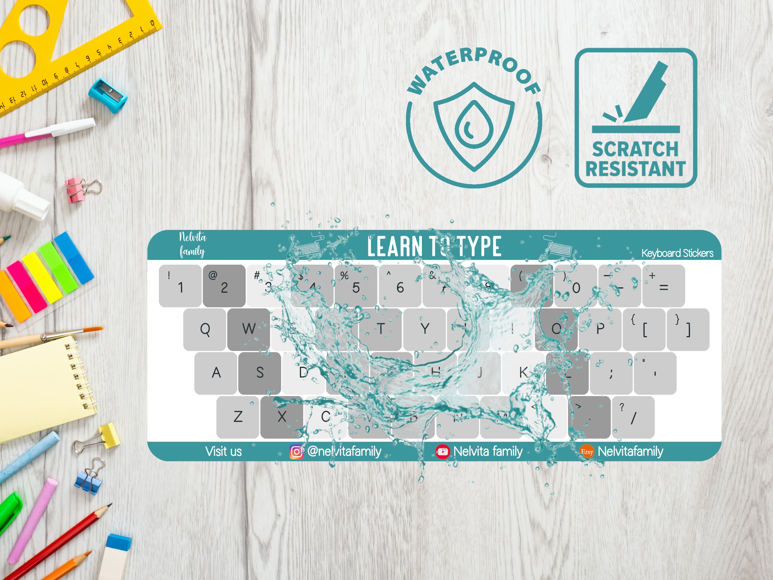 PALE GREY Touch Typing Stickers for Kids - Learn to Type With Fun and ...