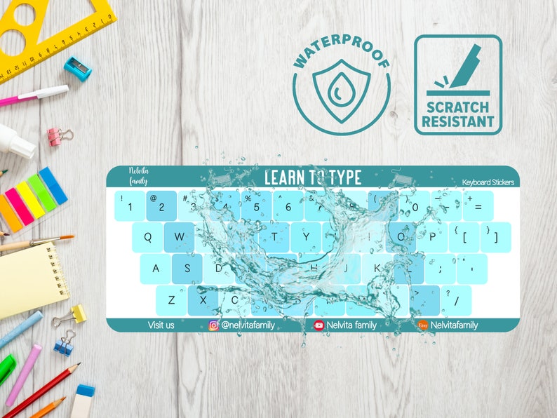 SKY BLUE Touch Typing Stickers for Kids Learn to Type With Fun and Ease ...