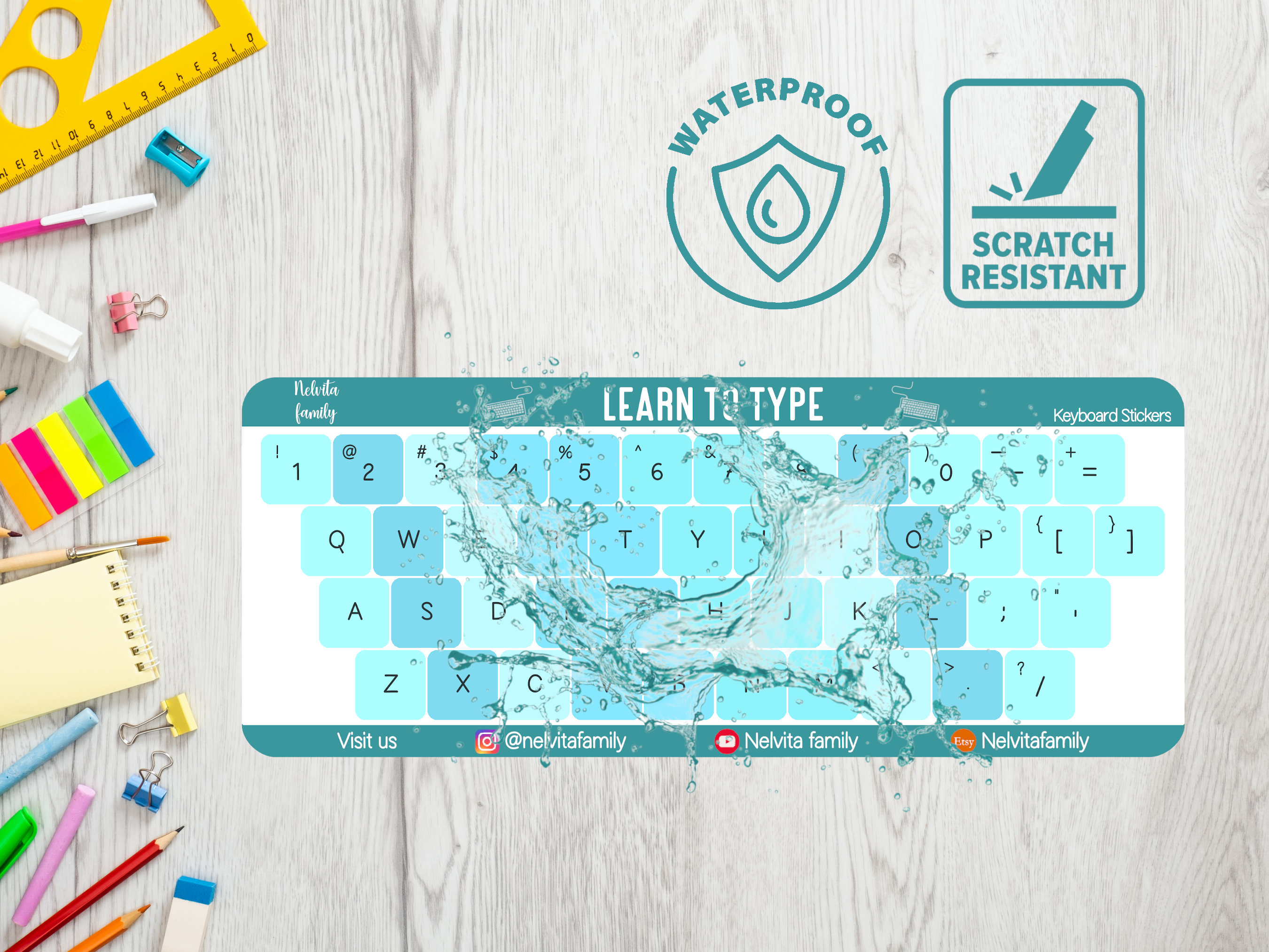 SKY BLUE Touch Typing Stickers for Kids Learn to Type With Fun and Ease ...