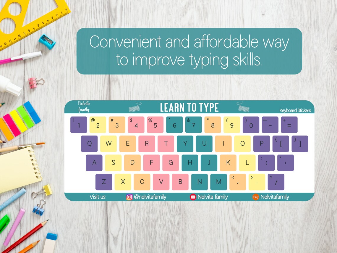 Pastel Rainbow Touch Typing Stickers for Kids - Learn to Type With Fun ...