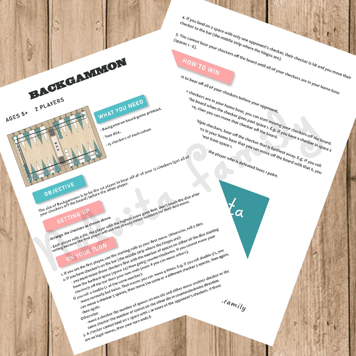 Instant Download Backgammon Board Game Printable PDF - Etsy
