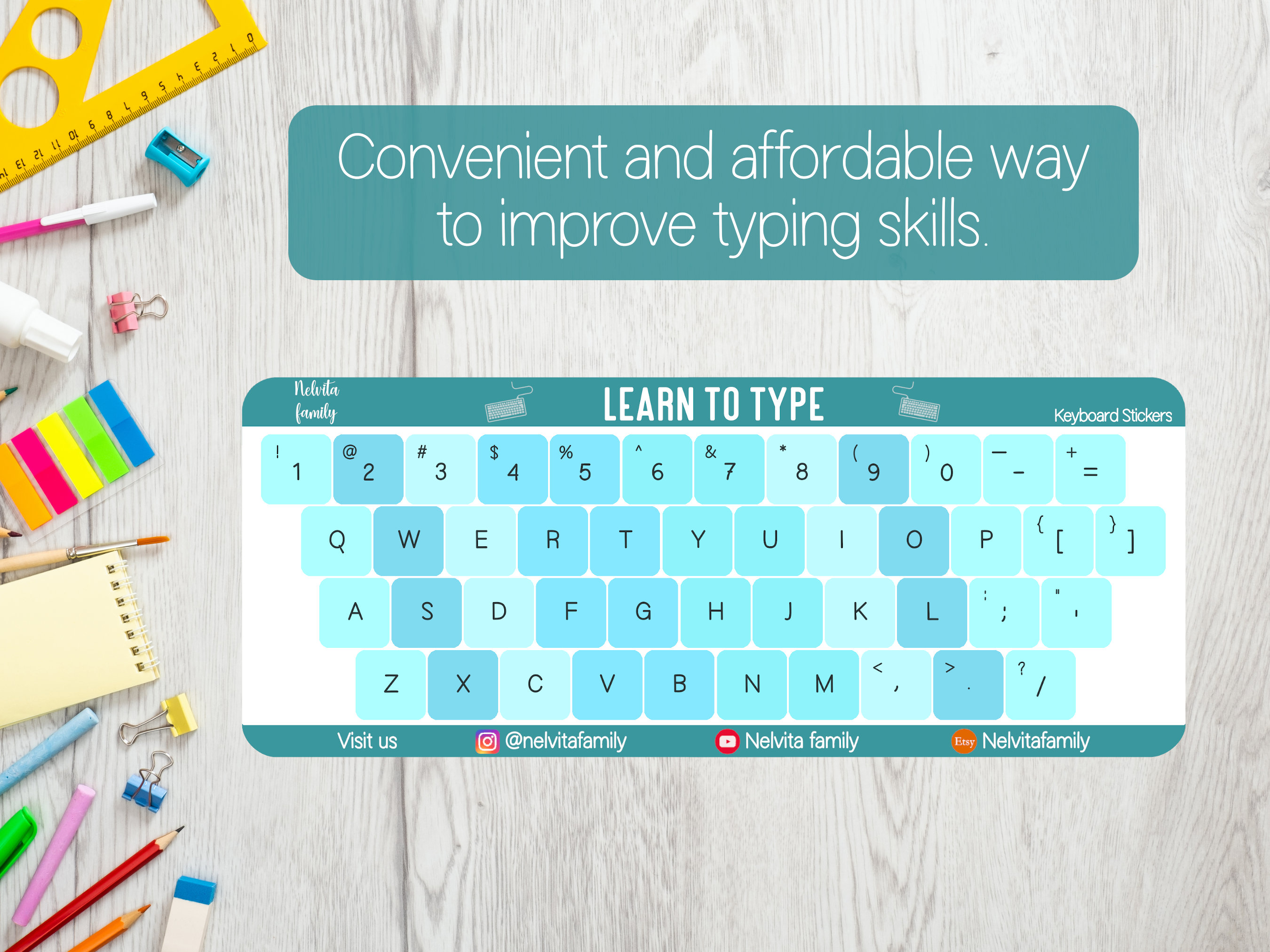 SKY BLUE Touch Typing Stickers for Kids Learn to Type With Fun and Ease ...