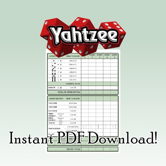 Instant Download Yahtzee Dice Chance Board Game Score Cards | Etsy