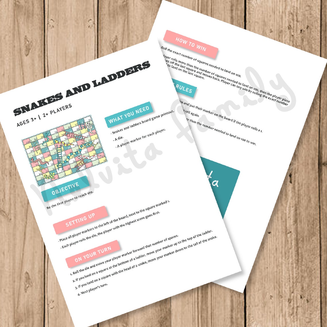 Instant Download Snakes and Ladders Board Game Printable PDF - Etsy