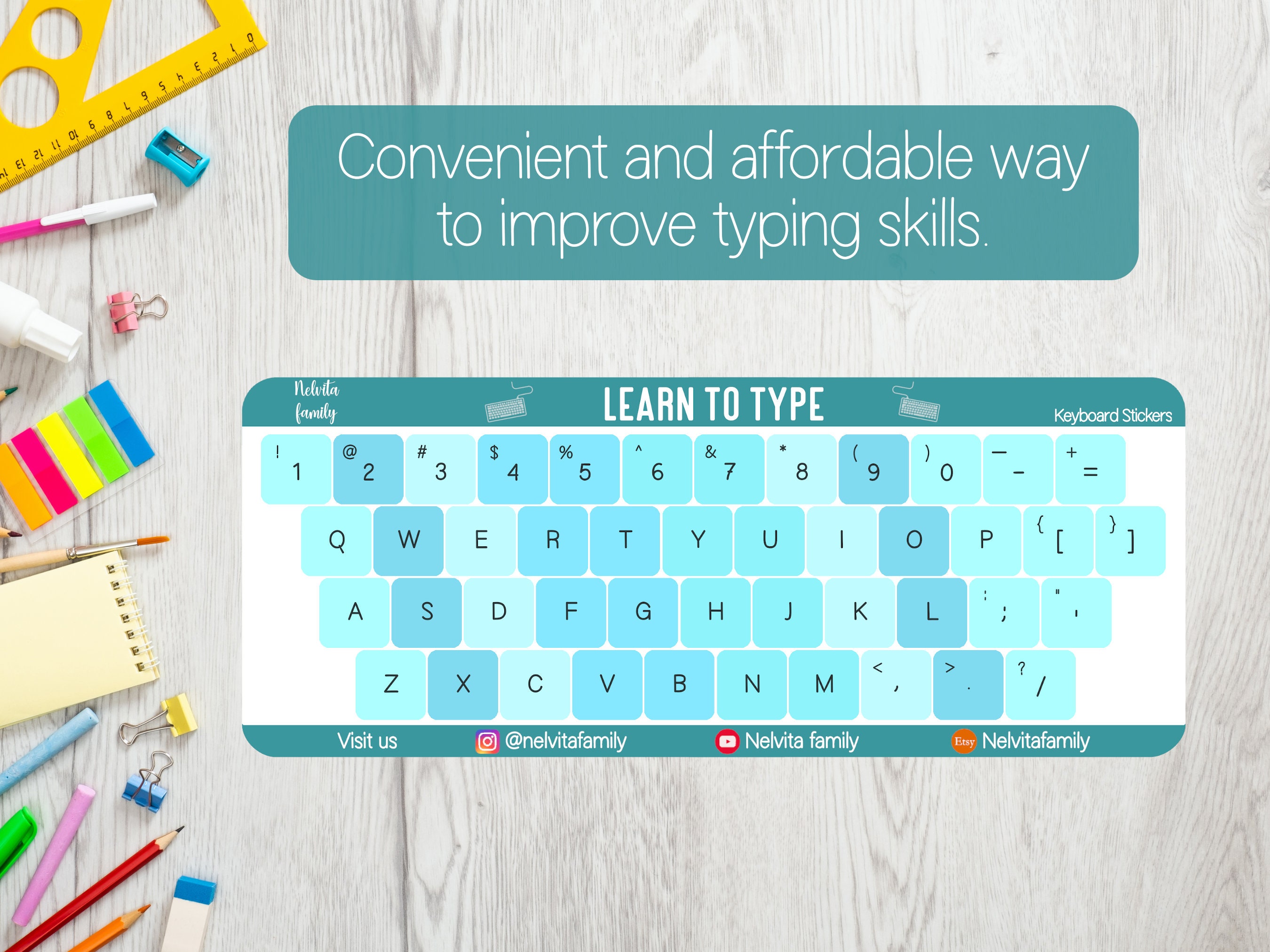 SKY BLUE Touch Typing Stickers for Kids Learn to Type With Fun and Ease ...