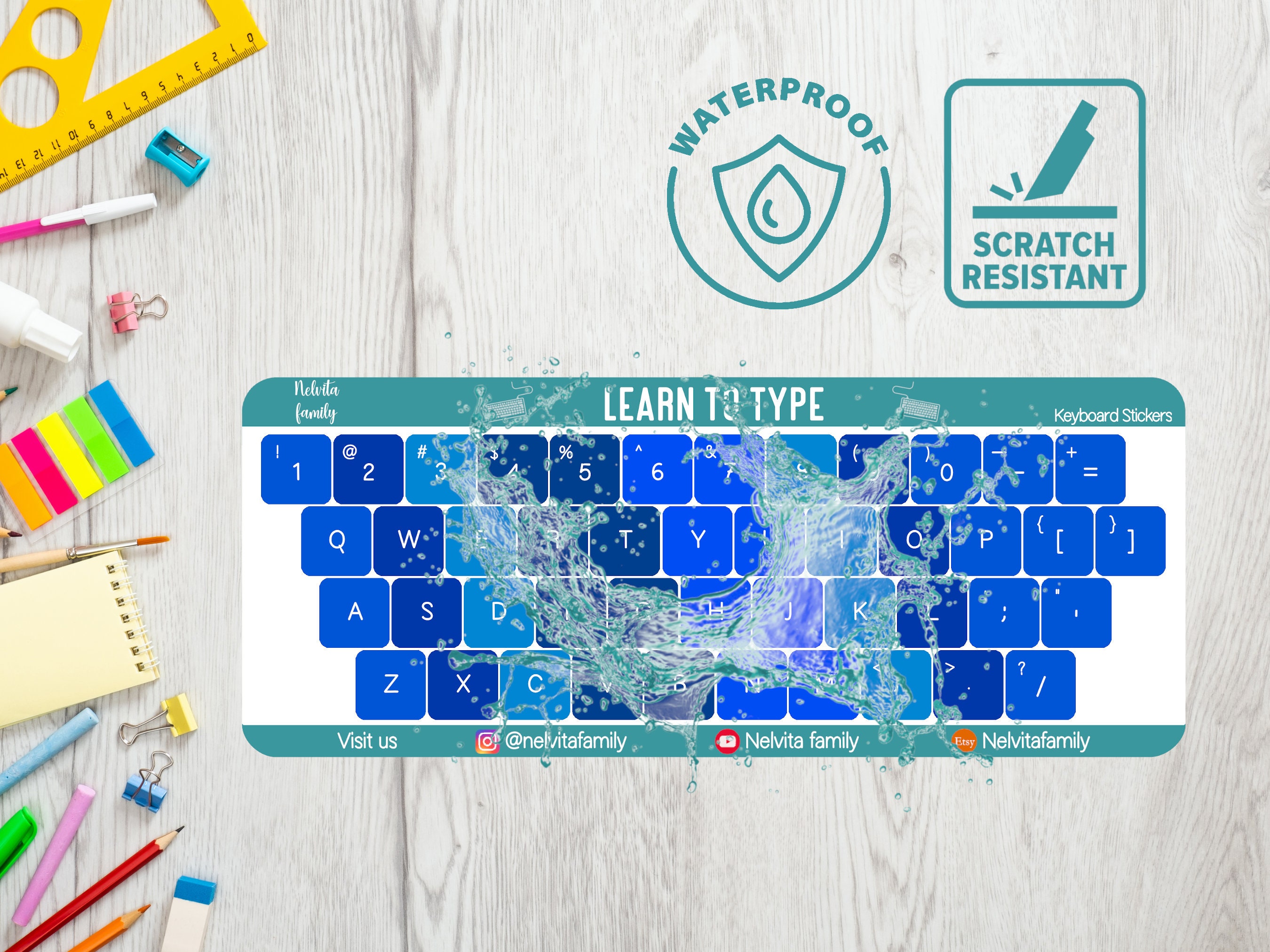 ROYAL BLUE Touch Typing Stickers for Kids - Learn to Type With Fun and ...