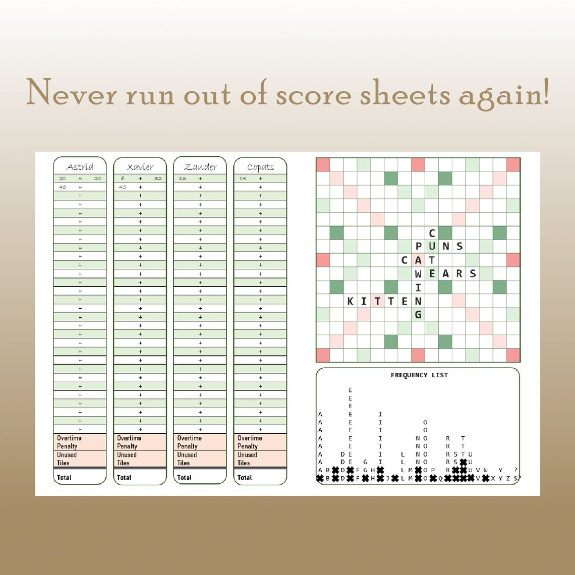 Instant Download Scrabble Board Game Score Cards Sheets Replacement PDF ...