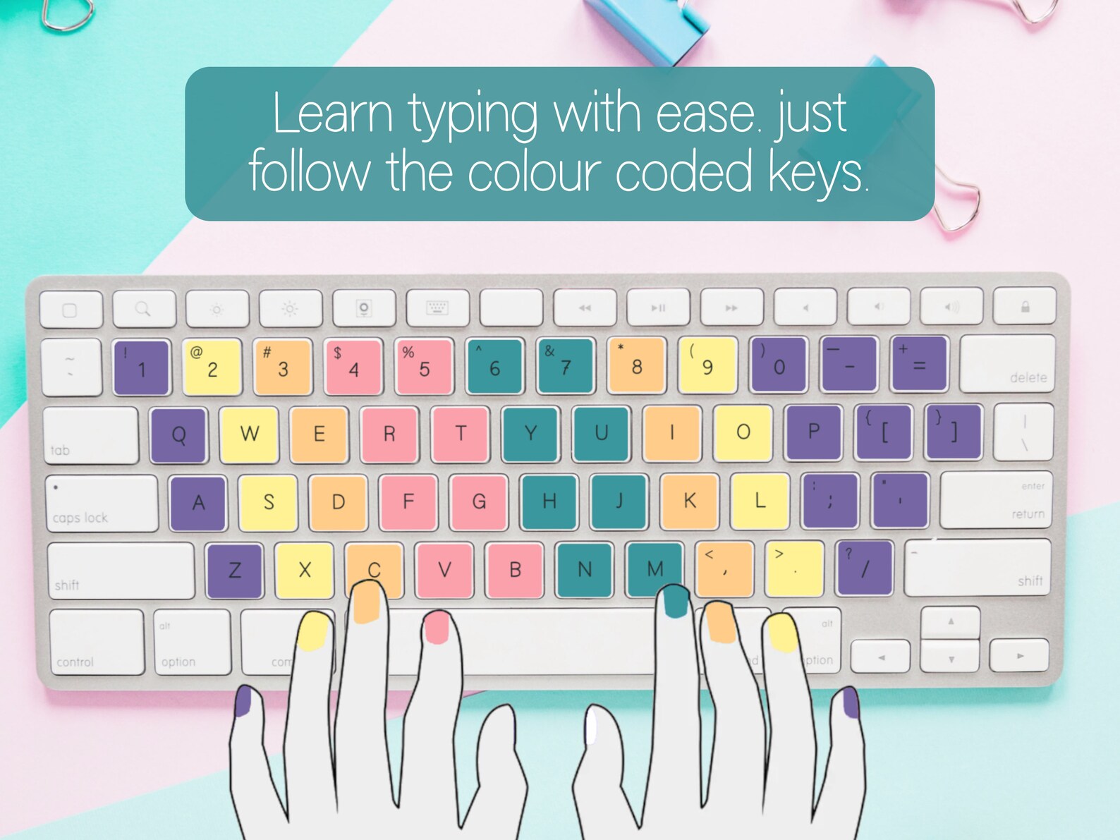 Pastel Rainbow Touch Typing Stickers for Kids - Learn to Type With Fun ...