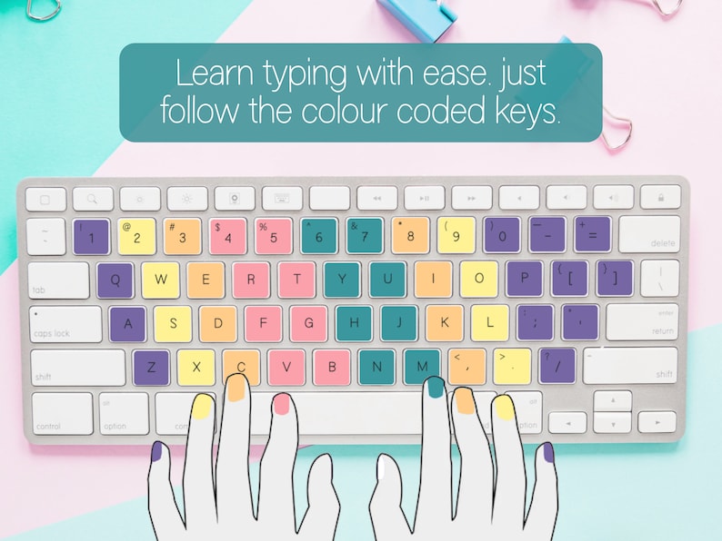 Pastel Rainbow Touch Typing Stickers for Kids - Learn to Type With Fun ...