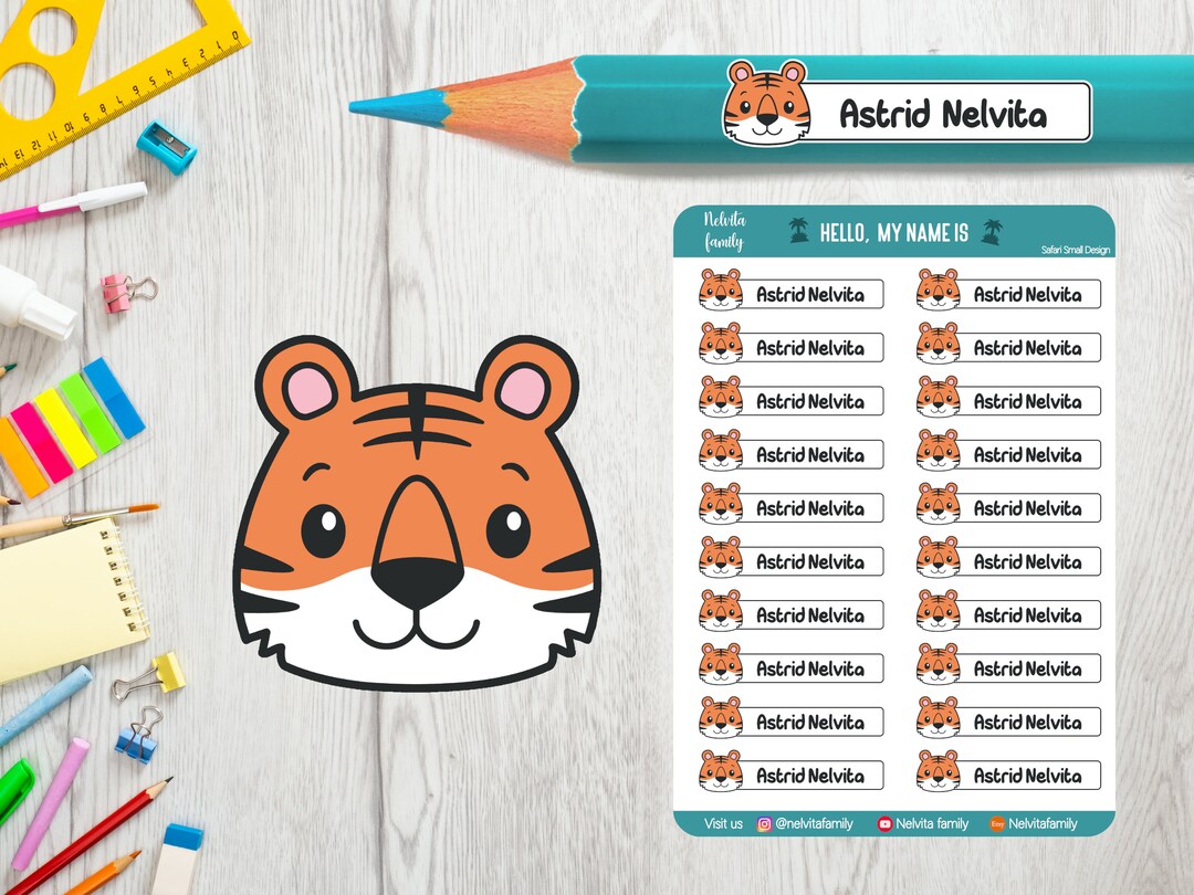 TIGER SAFARI Waterproof Small Vinyl Name Label Stickers for - Etsy