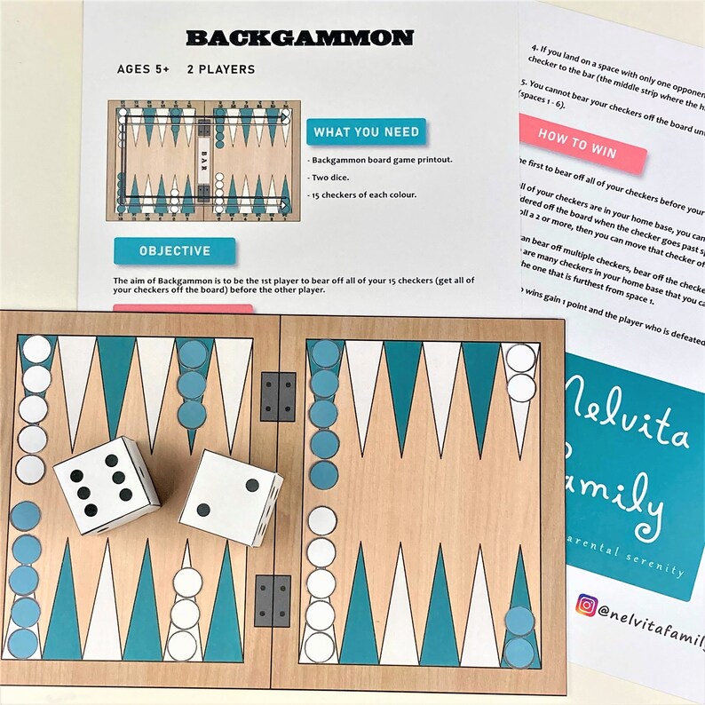 Instant Download Backgammon Board Game Printable PDF - Etsy