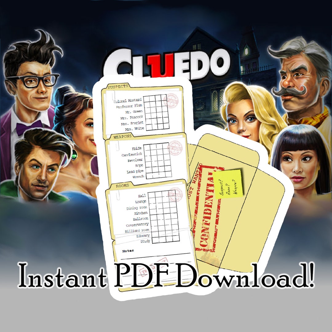 Instant Download Clue Cluedo Board Game Colourful Case File Detective Styled Deduction Score ...