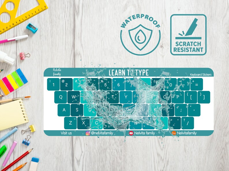 SEAFOAM TEAL Touch Typing Stickers for Kids - Learn to Type With Fun ...