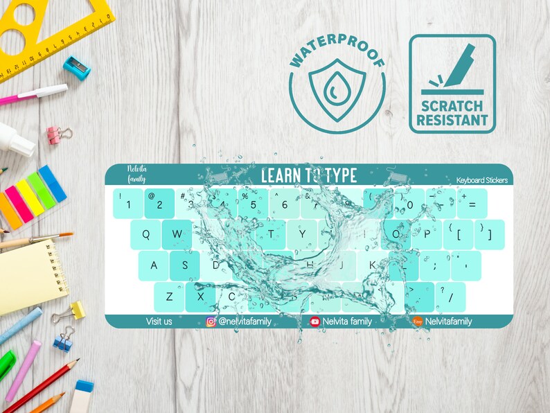 PALE TURQUOISE Touch Typing Stickers for Kids - Learn to Type With Fun ...