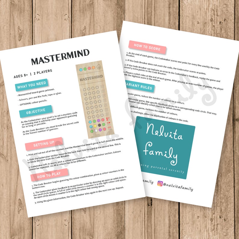 Instant Download Mastermind Board Game Printable PDF - Etsy