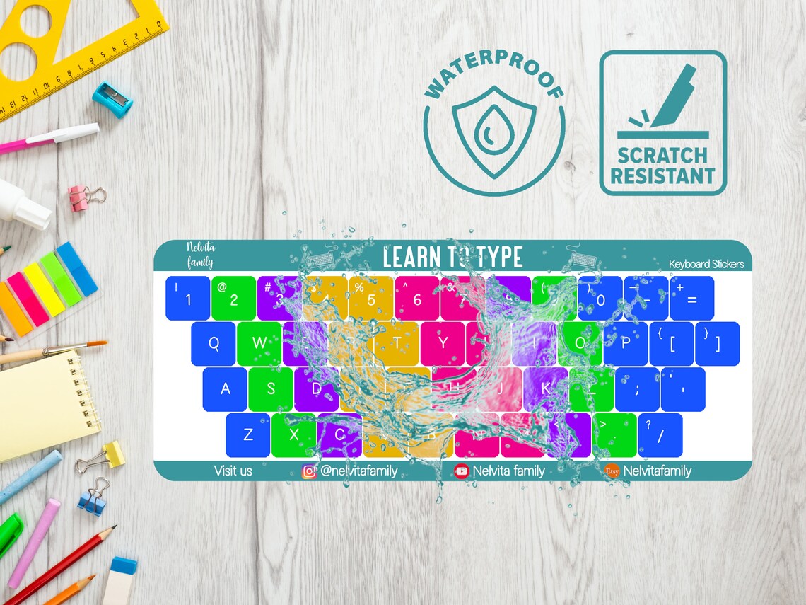 NEON PARTY Touch Typing Stickers for Kids - Learn to Type With Fun and ...