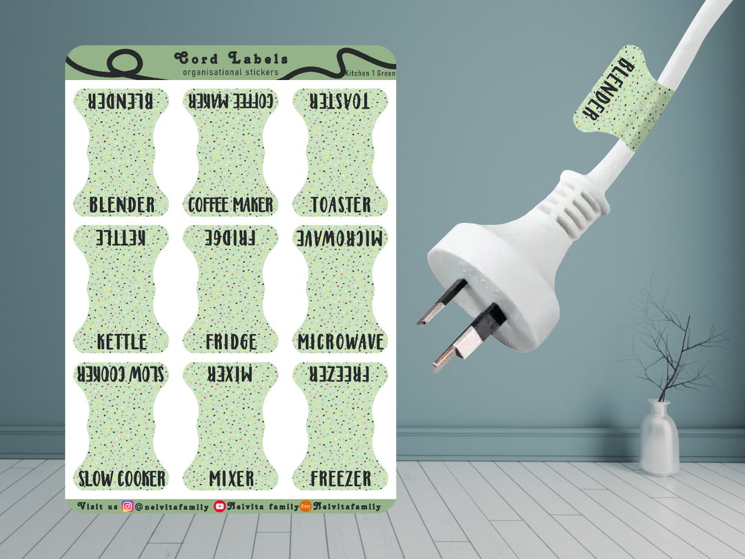 Terrazzo Green USB Power Cord Organisation Labels Tag Premium Vinyl ...