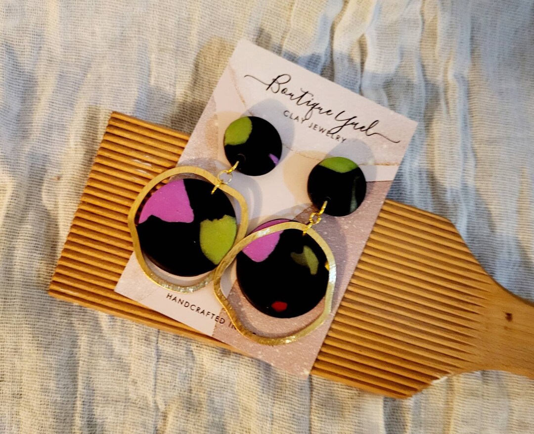 Paint Splatter Polymer Clay and Brass Earrings - Etsy