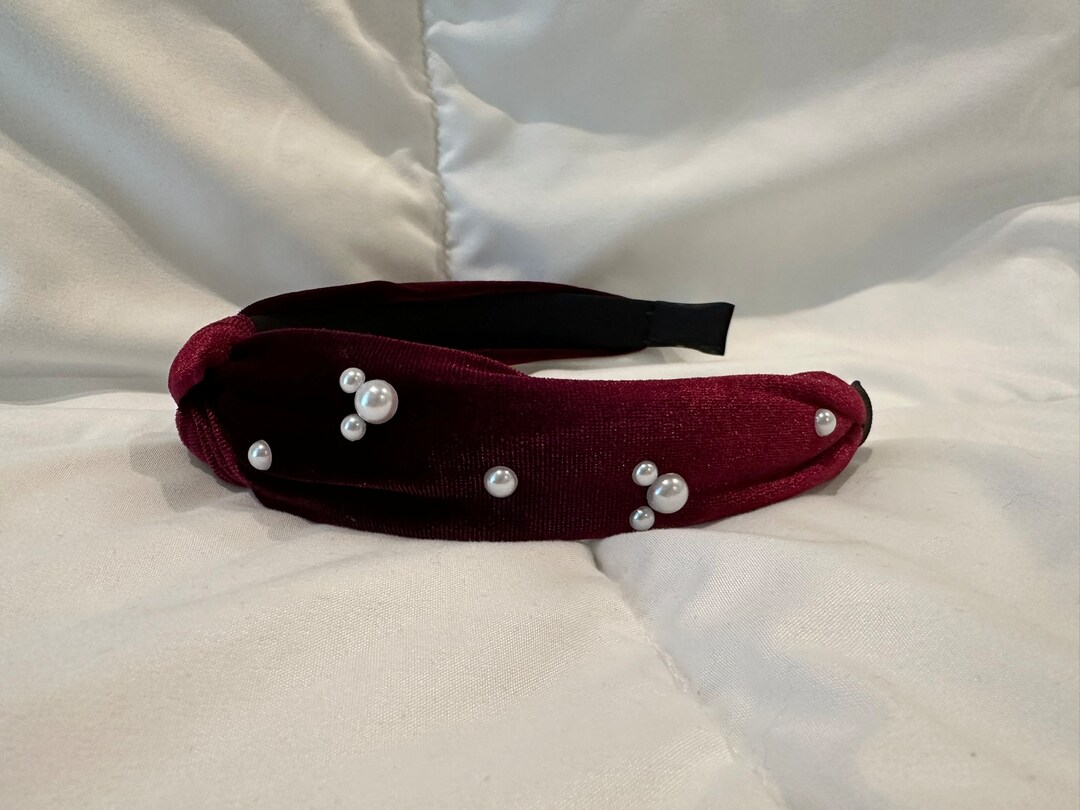 Maroon Mickey Minnie Pearl Embellished Velvet Top Knot Comfortable ...