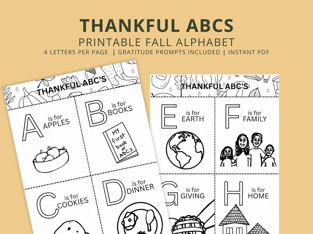 Thankful Abcs Coloring Pages | Fall Alphabet Gratitude Printables for ...