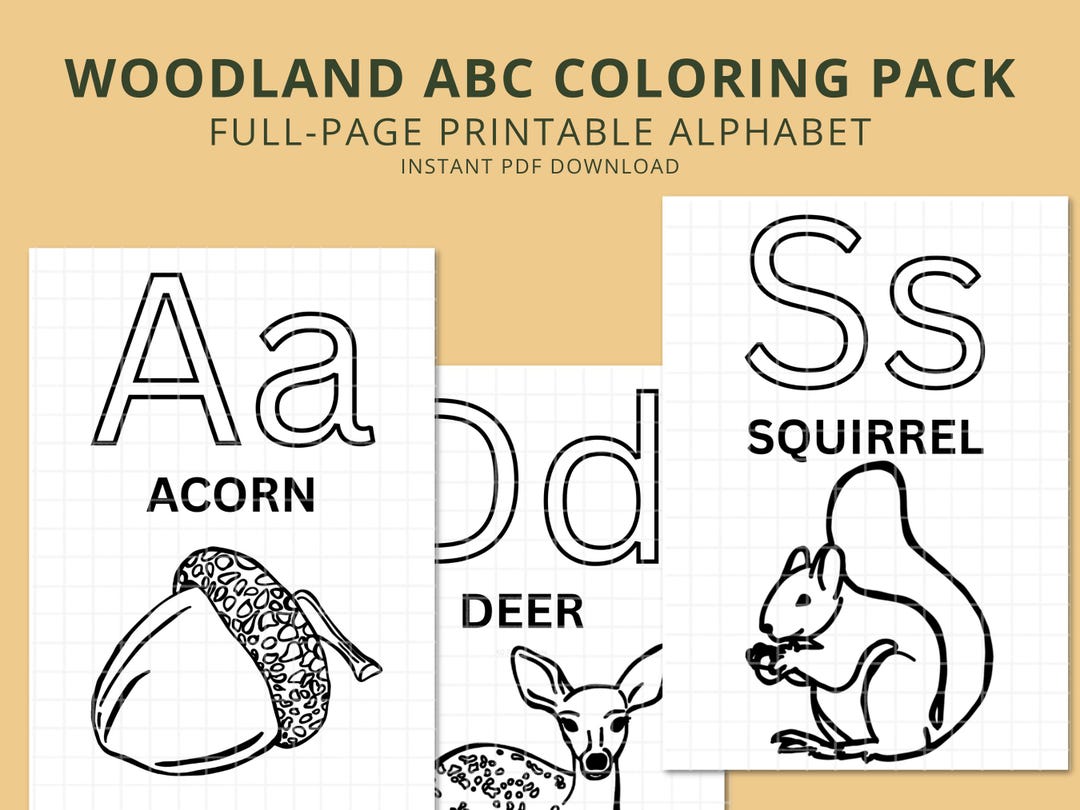 Woodland Alphabet Coloring Pages | Forest Animal ABC Printable A–Z ...