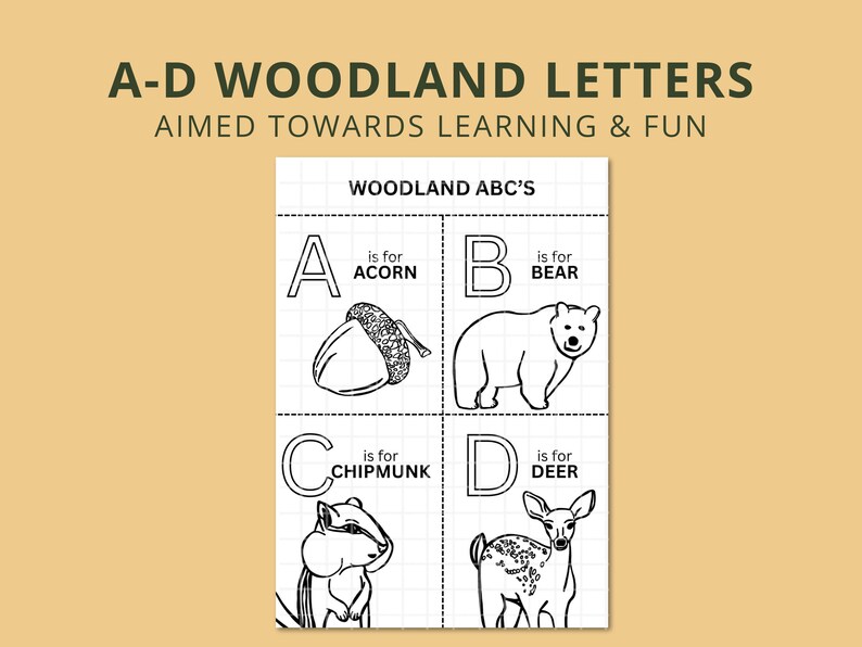 Woodland ABC Flashcards & Coloring Pages | Forest Animals Alphabet for ...