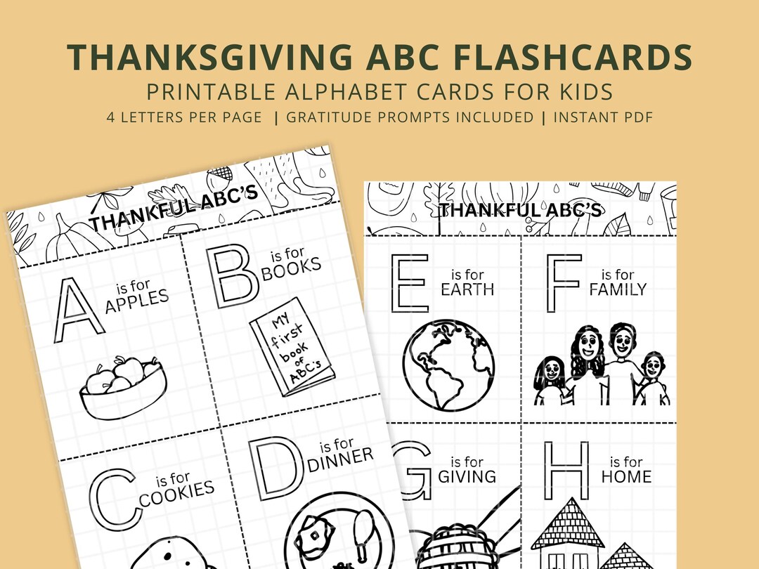 Thanksgiving ABC Flashcards | Alphabet Printable Cards for Kids Fall ...