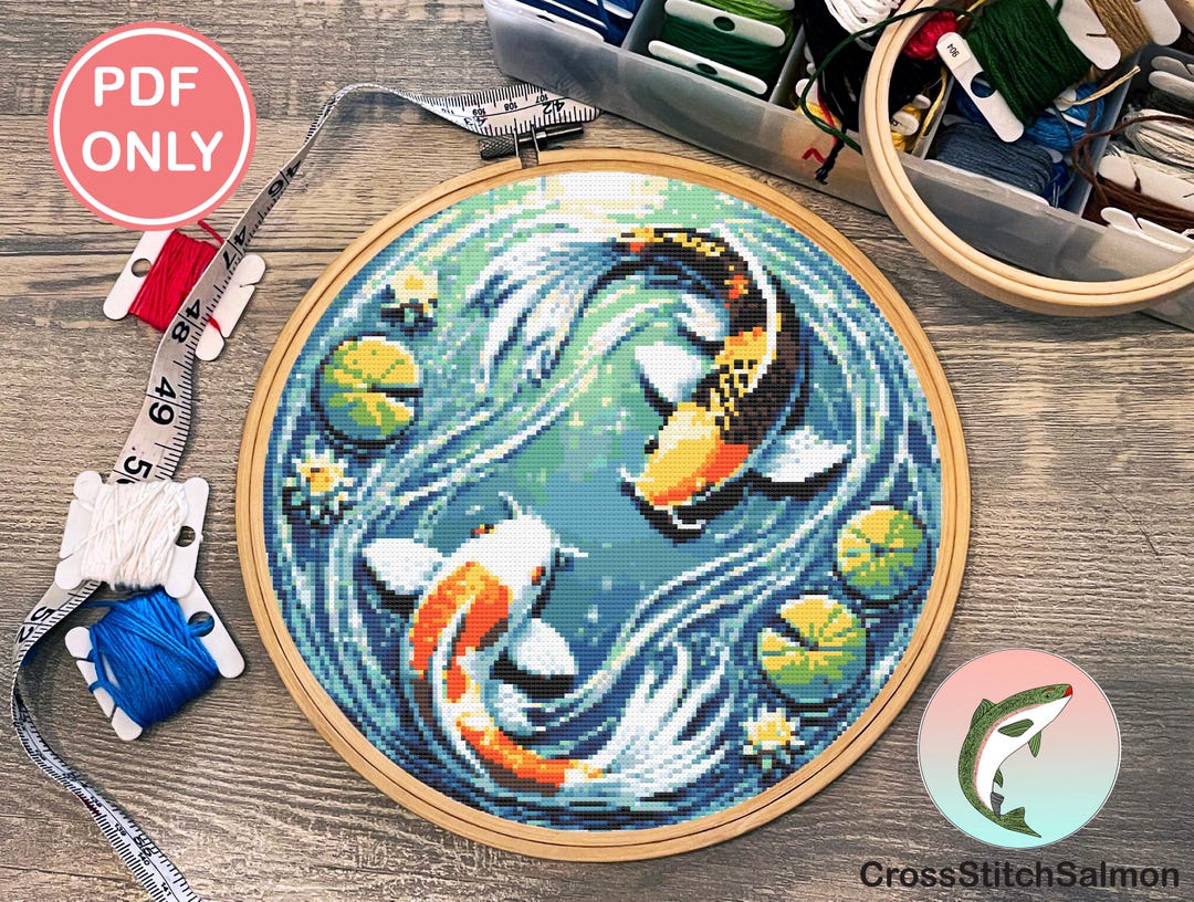 Japanese Koi Fish Cross Stitch Pattern | Studio Ghibli Style | 27 DMC ...