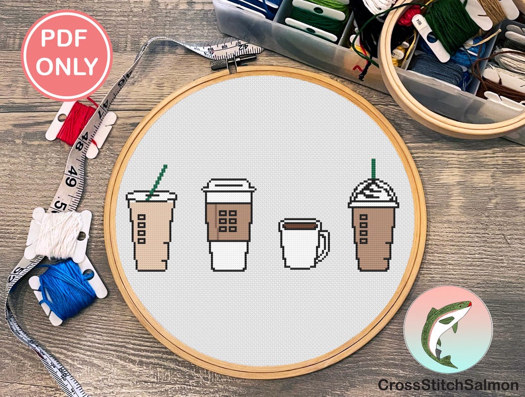 Easy Coffee Themed Cross Stitch Pattern for Beginners | Perfect for ...