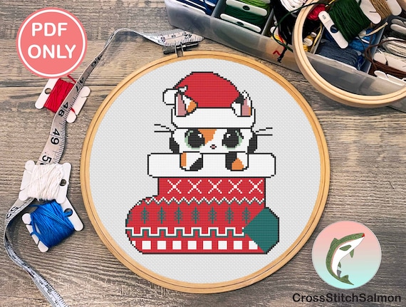 Christmas Calico Cat in a Stocking EASY BEGINNERS - Etsy