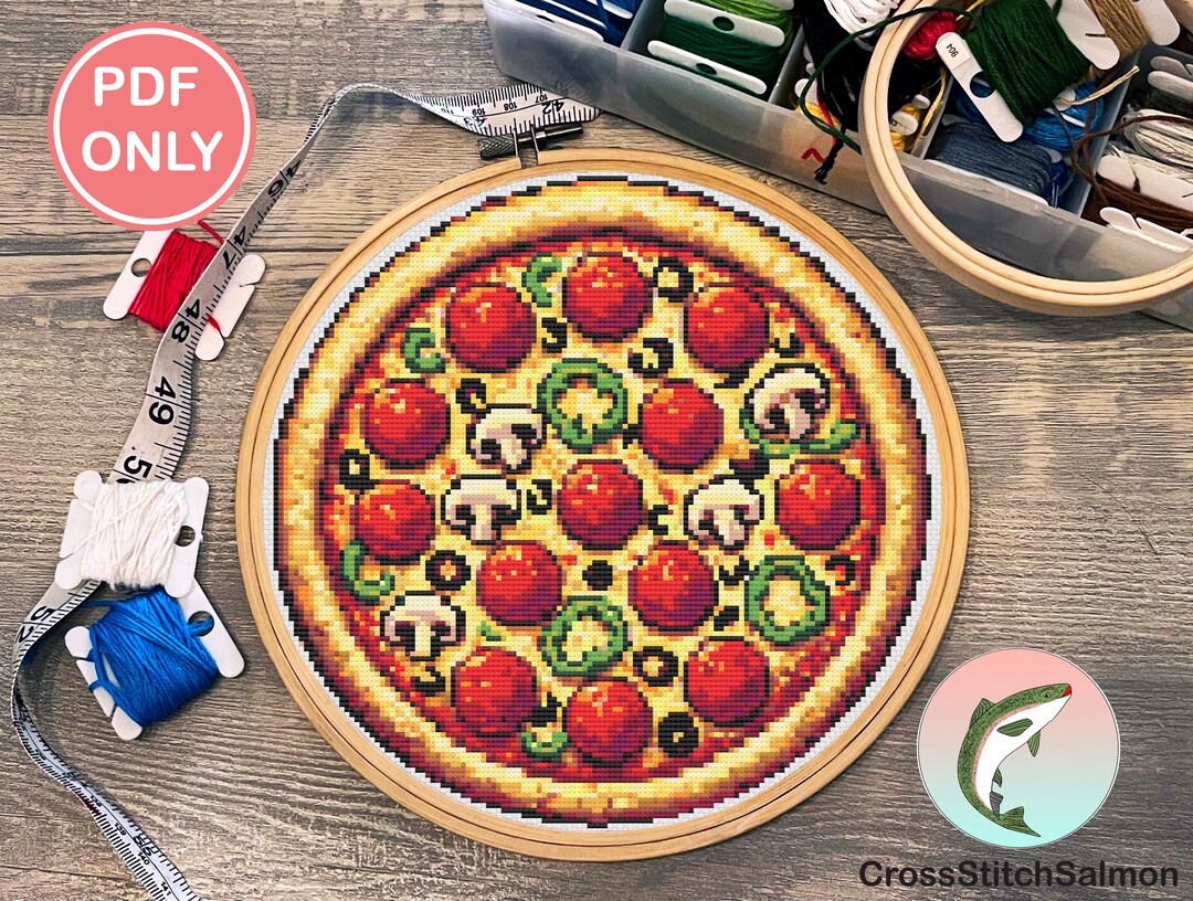 Retro Pepperoni Pizza Cross Stitch Pattern: Ghibli Food Art (PDF ...