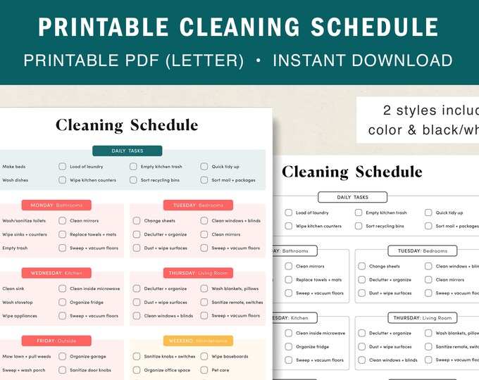 Printable Cleaning Schedule (weekly, Daily, Monthly) – Deep Clean ...