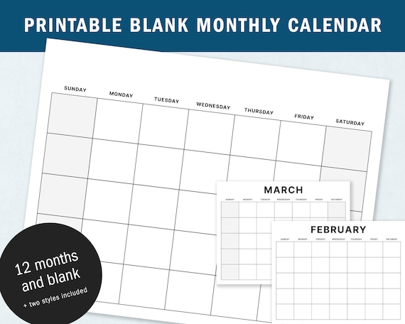 Blank Calendar Month Pages Printable Monthly Calendar - Etsy