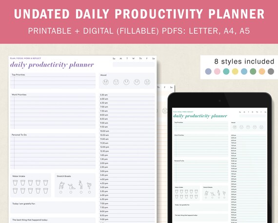 Undated Daily Productivity Planner Agenda Printable | Etsy