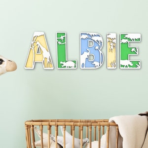 Safari Name Sign - Personalised Safari Sign - Wooden Name Sign - Custom ...