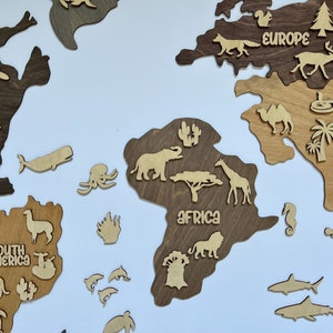 Wall Map- Safari Nursery Decor- Map Wall Art- Wooden Wall Map - Kids ...