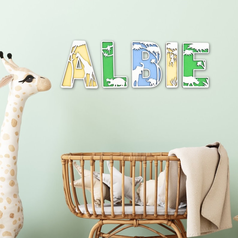 Safari Name Sign - Personalised Safari Sign - Wooden Name Sign - Custom ...