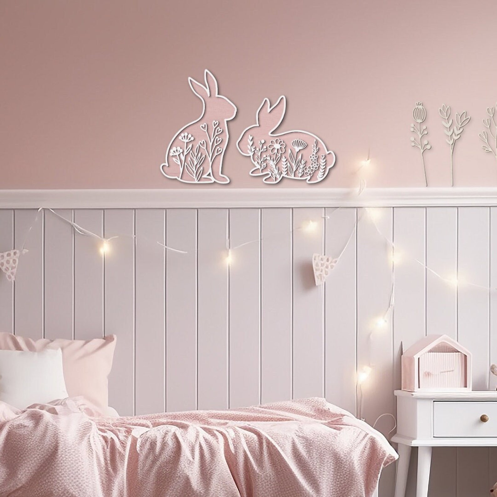 Wooden Bunnies - Wooden Rabbit - Woodland Bedroom Decor - Rabbit Theme ...