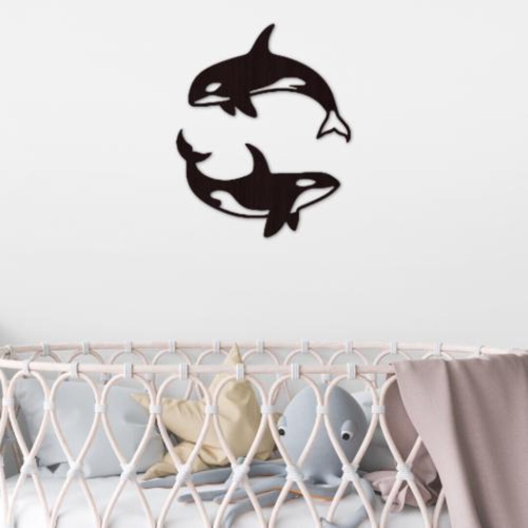 Wooden Whale Wall Art Set - Whale Bedroom Decor - Orca Wall Decor ...