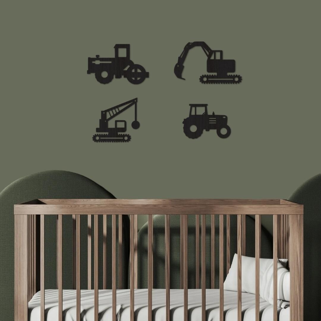 Wooden Tractor Wall Art Set - Farm Bedroom Decor - Construction Wall ...