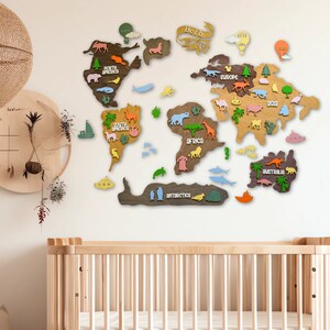 Wall Map- Safari Nursery Decor- Map Wall Art- Wooden Wall Map - Kids ...