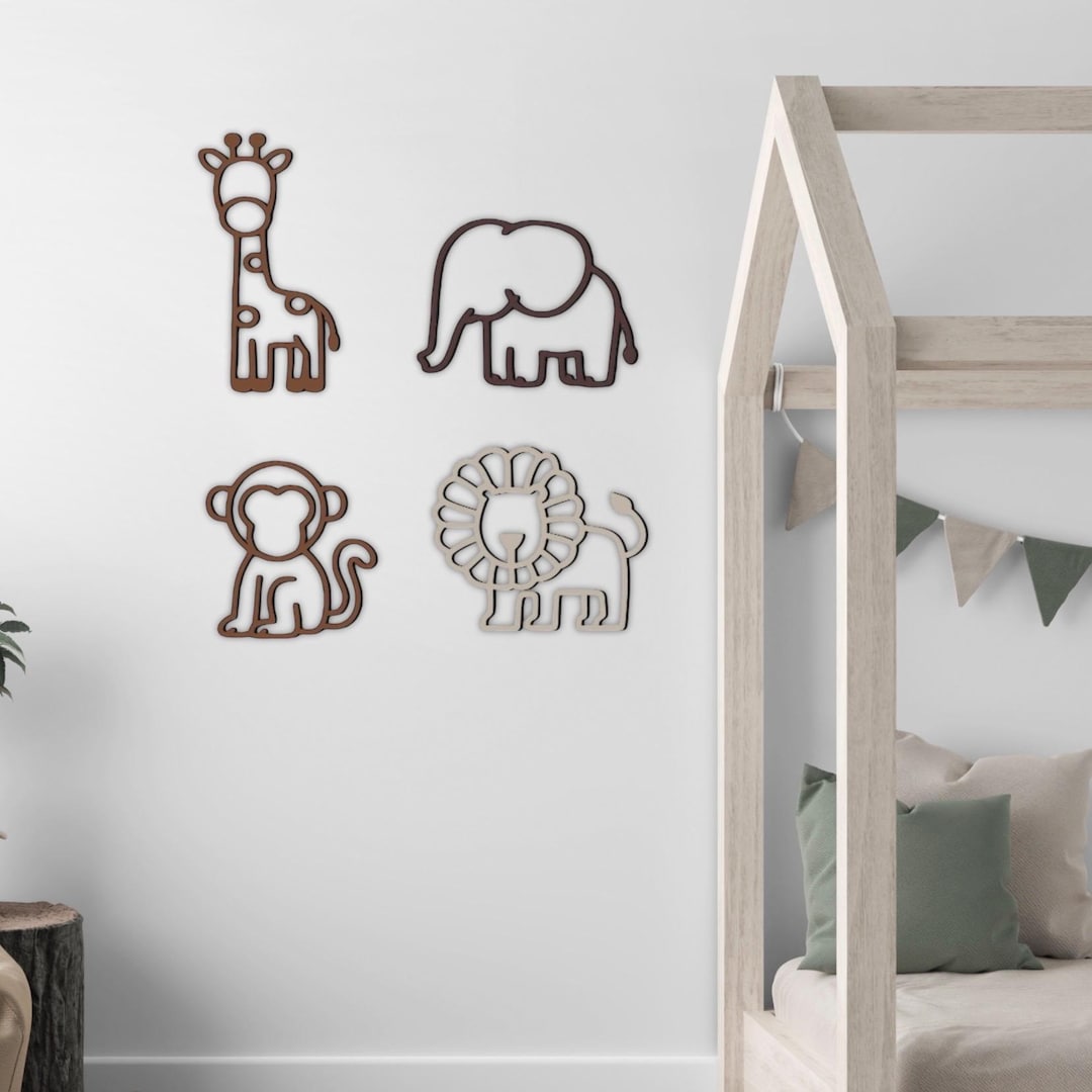 Wooden Safari Animal Wall Art Set - Safari Bedroom Decor - Elephant ...
