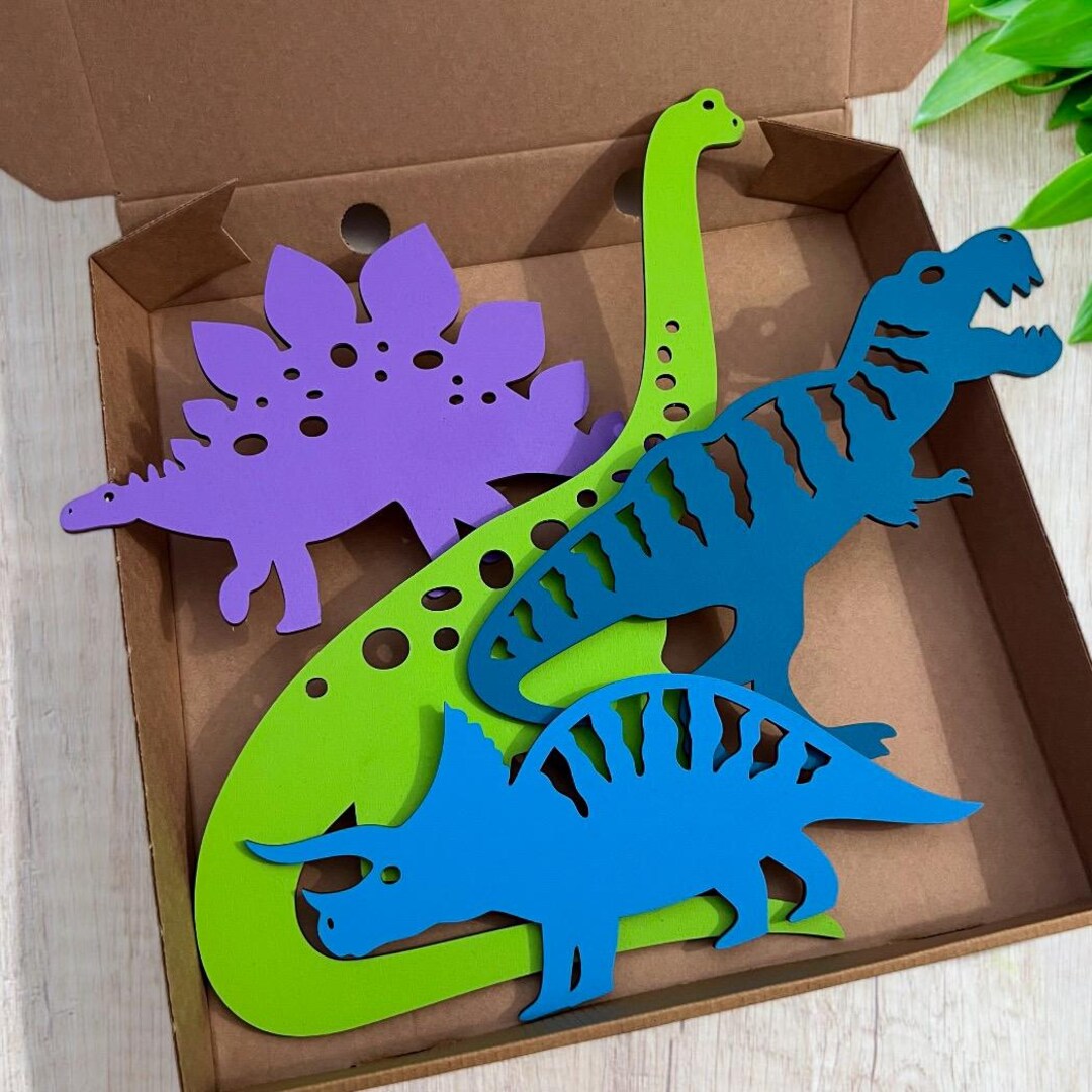 Wooden Dinosaur Wall Art Set - Dino Bedroom Decor - Dinosaur Wall Decor ...