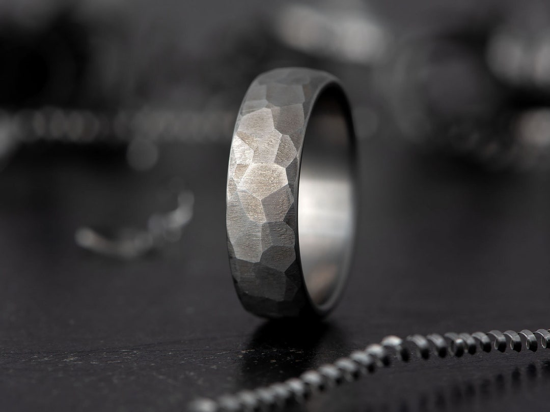 Obsidian Titanium Handmade Ring With Faceted Finish, Rough Matte ...