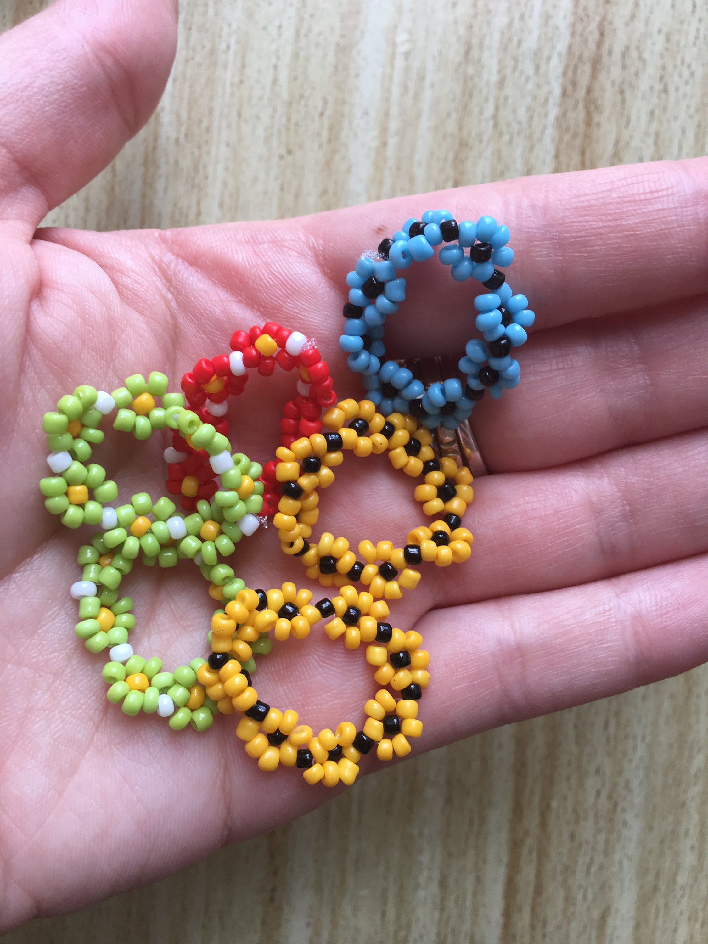 Daisy Flower Beaded Rings Flower Beaded Rings Flower Ring | Etsy