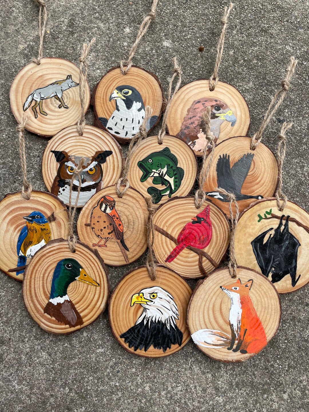 Hand Painted Wildlife Ornament: Rustic Wood Slice Animal Decoration - Etsy
